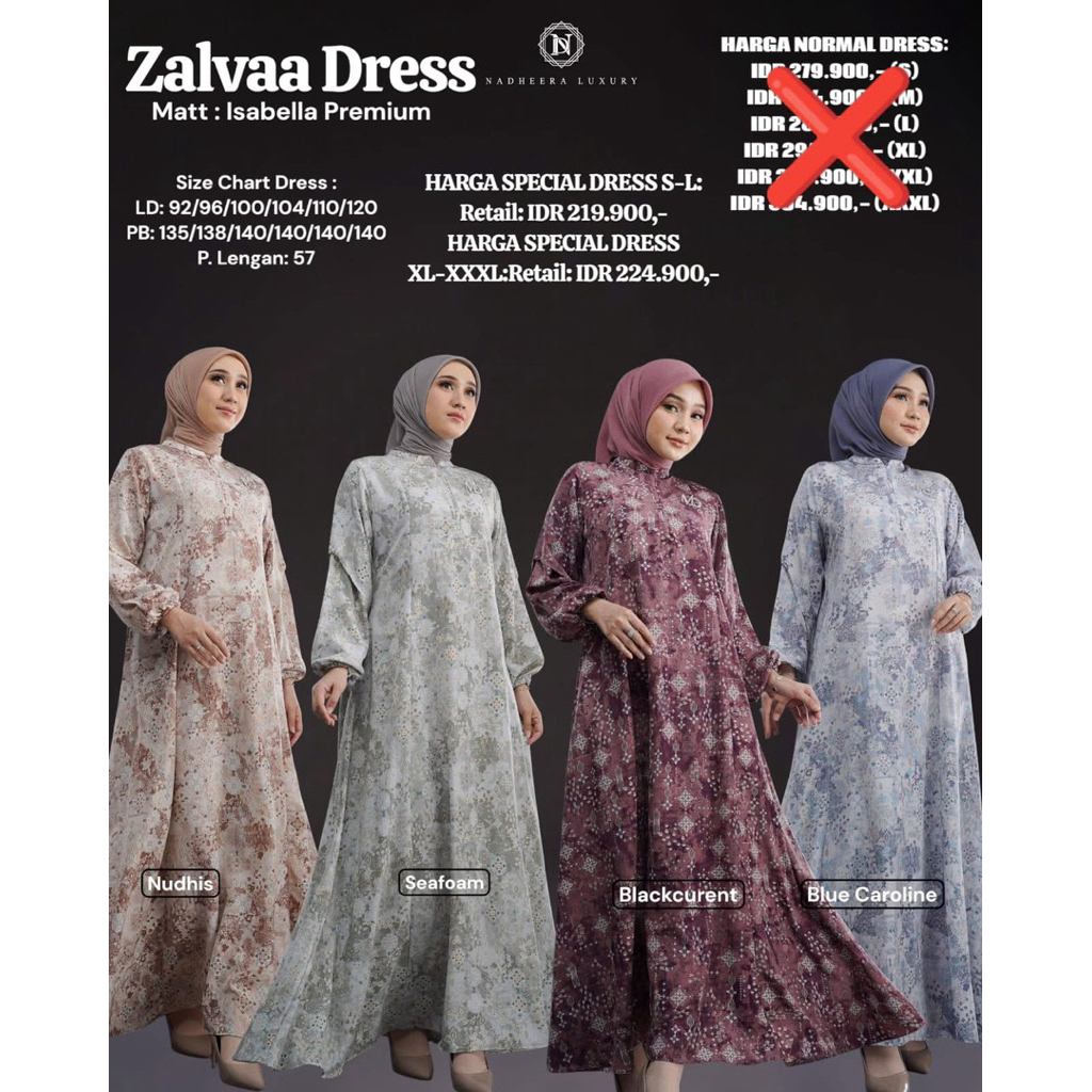 Jual {BISA COD} ZALVAA DRESS GAMIS MOTIF MEWAH SILKY BY NADHEERA LUXURY ...