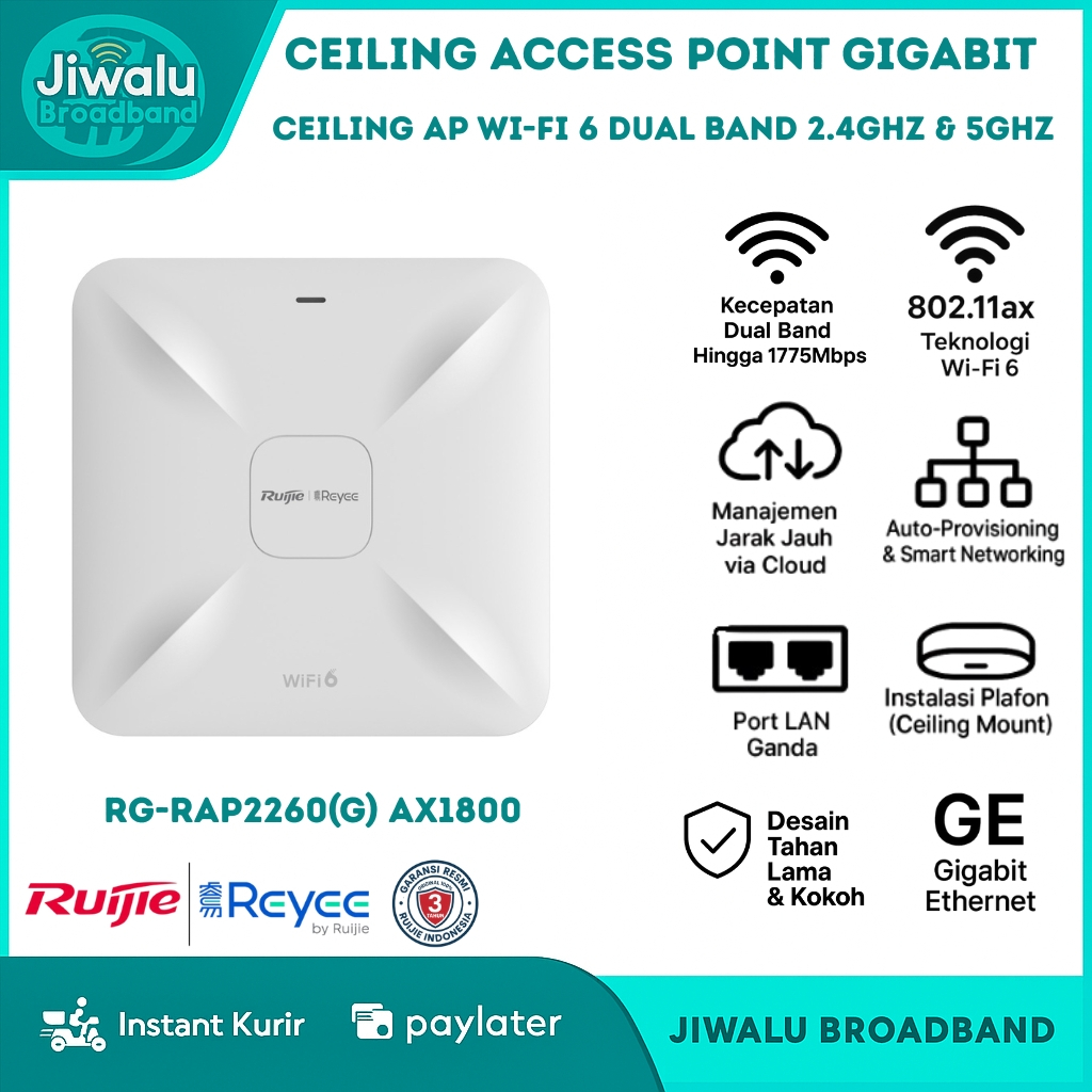 Jual Ruijie Reyee RG-RAP2260(G) Wi-Fi 6 AX1800 Ceiling Access Point ...