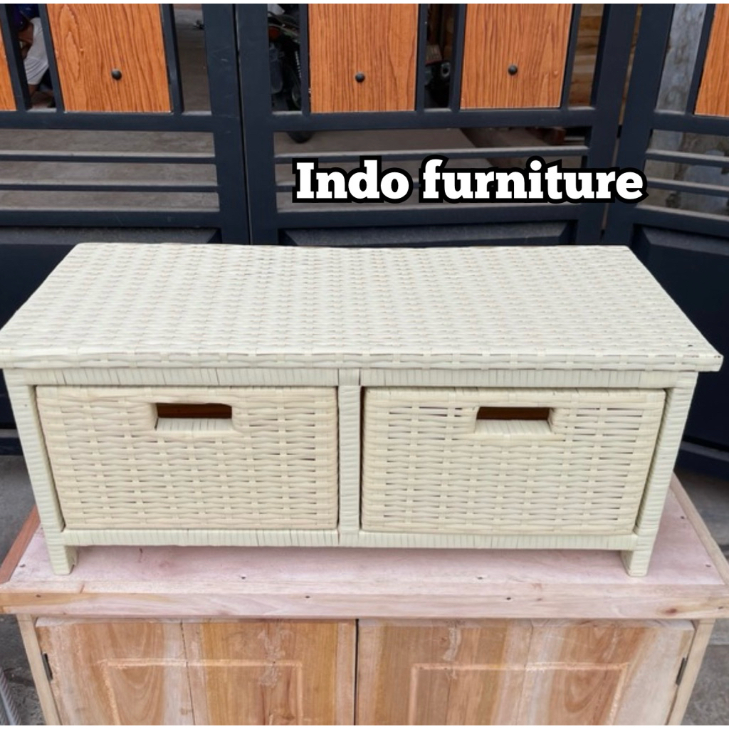 Jual Meja TV Rottan 2 Laci READY STOK | Shopee Indonesia