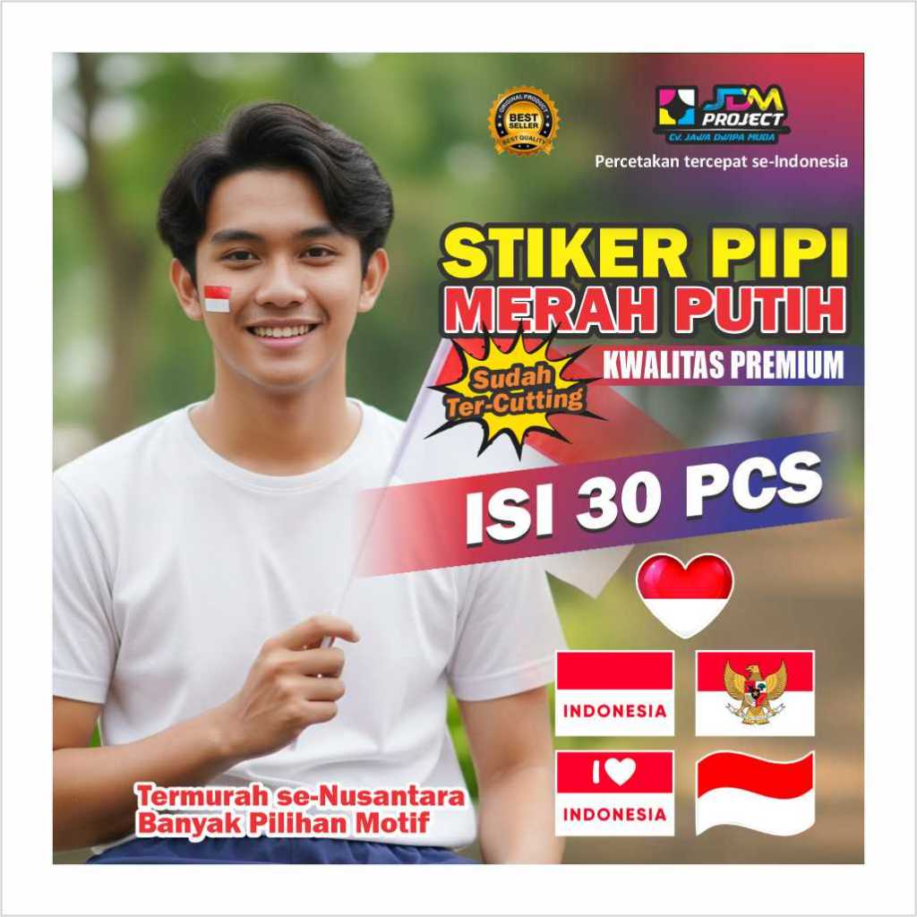 Jual JDM Project - Isi 30 Sticker Pipi HUT RI Bendera Merah Putih ...