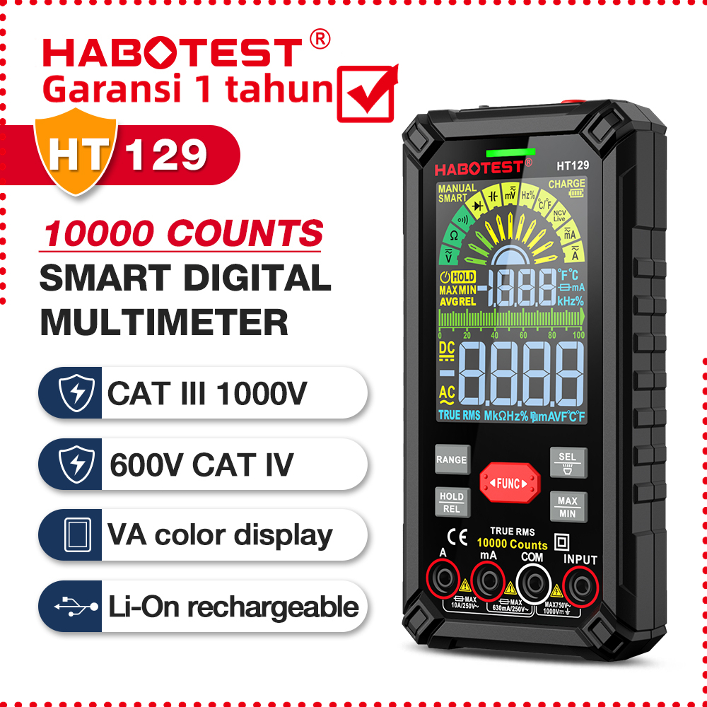 Jual HABOTEST HT129 Multimeter Digital Rentang Otomatis True RMS AC DC ...