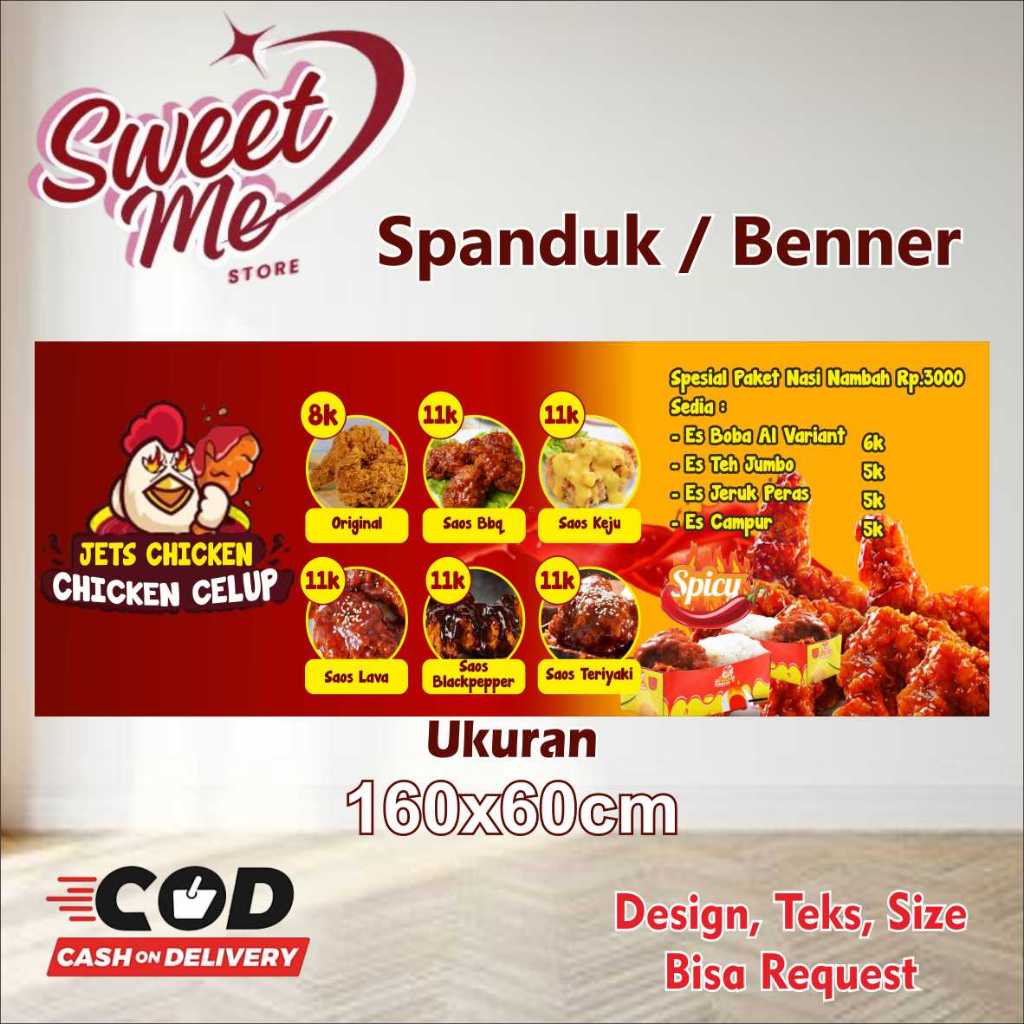 Jual spanduk benner ukuran 160x60 cm dicelup chiken crispy free custom ...