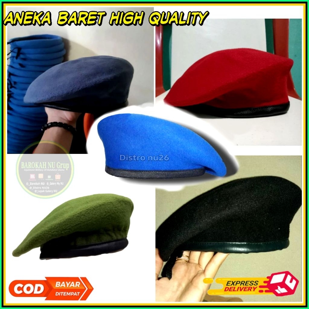 Jual topi Baret Hitam aneka Warna Merah abu abu linmas -kopasus pemuda ...