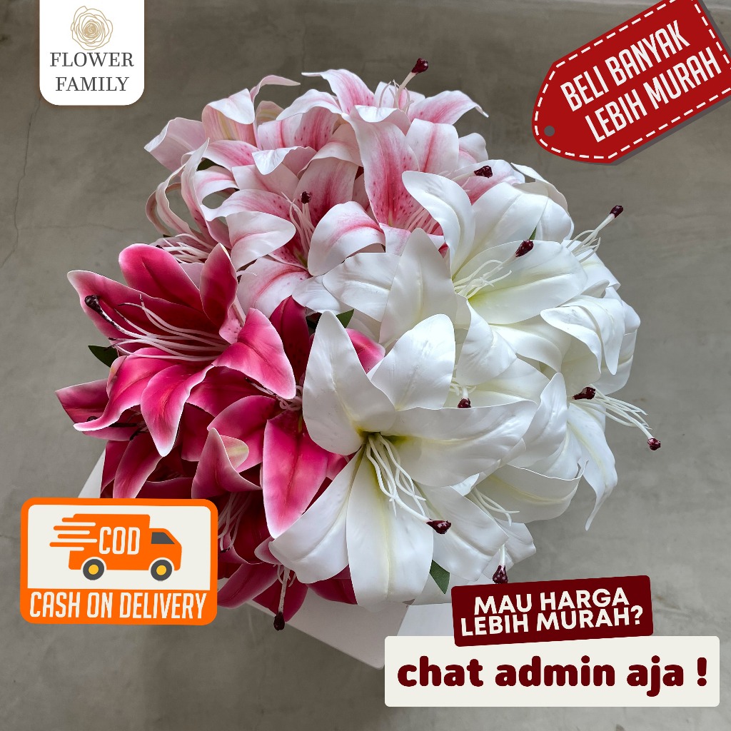 Jual Flower Family - [7 Cabang] LILY Grade A Premium Latex Artificial ...