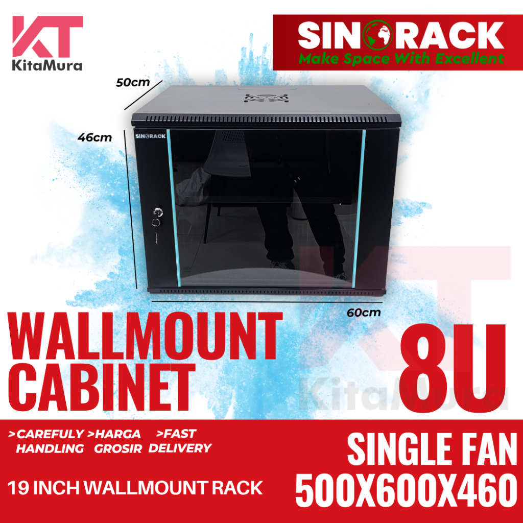 Jual Rack Server Wall Mount 8U Depth 50mm , Rack Server Single Door ...