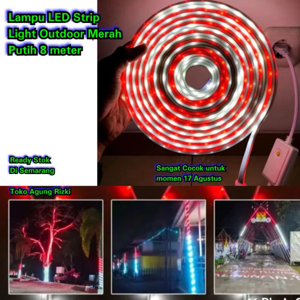 Jual Lampu LED Strip Light Outdoor Merah Putih 8 Meter Lampu Hias Anti ...