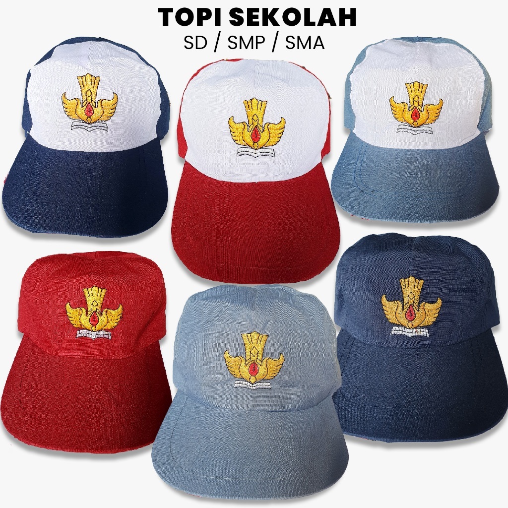 Jual Topi SD SMP SMA SMK Bordir Topi sekolah SD Merah polos Merah Putih SLTA Biru Polos Biru ...