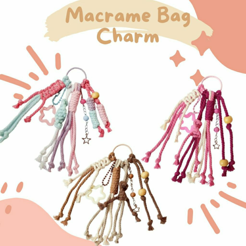 Jual Bag Charm Keychain Gantungan Kunci Tali Makrame Carabiner Ring Viral | Shopee Indonesia