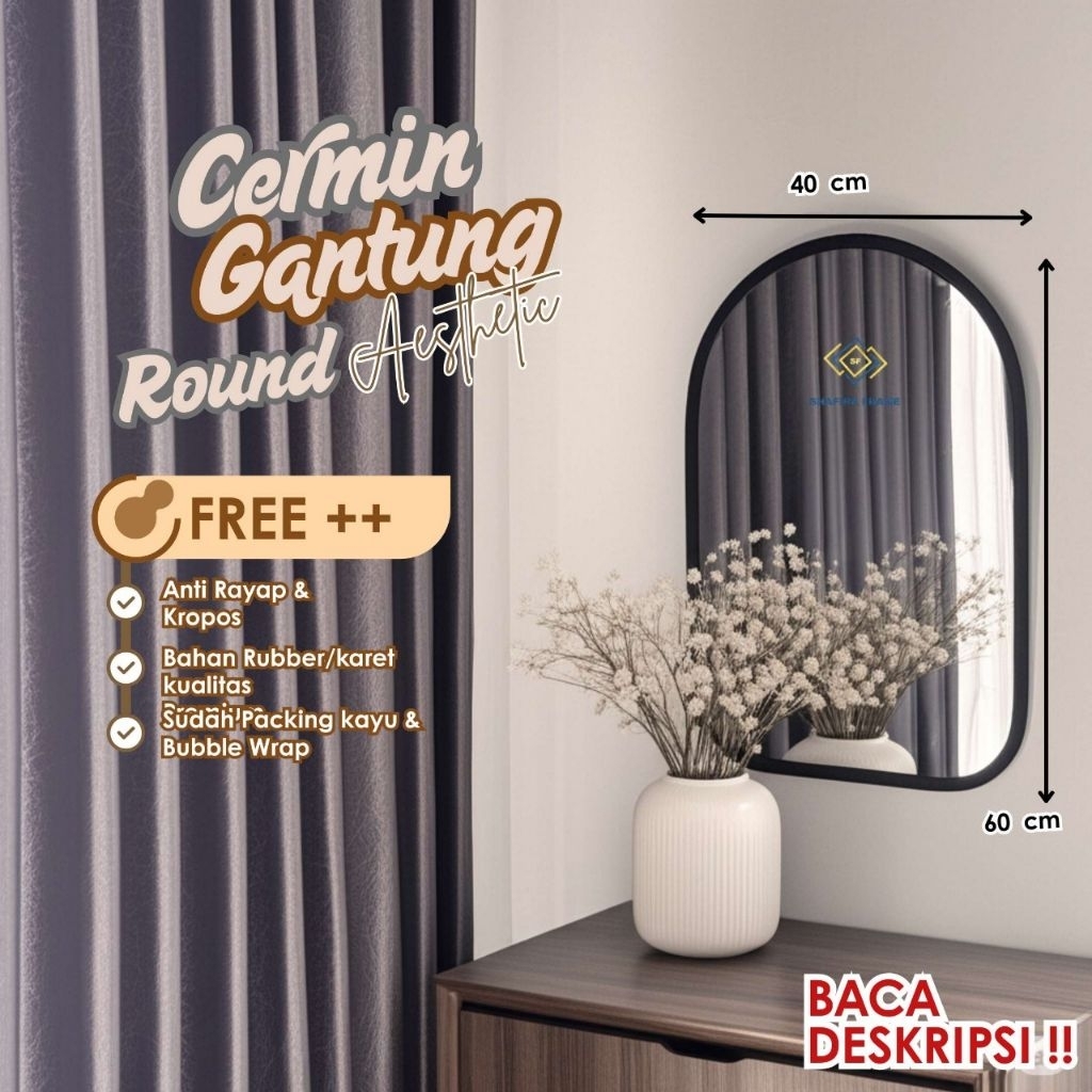 Jual FREE PACKING KAYU Cermin aesthetic-Cermin Gantung Dinding Rubber ...