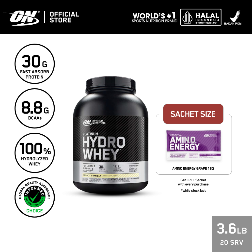 Jual Optimum Nutrition Hydro Whey 3.5 lbs + Amino Energy Sachet - Susu ...
