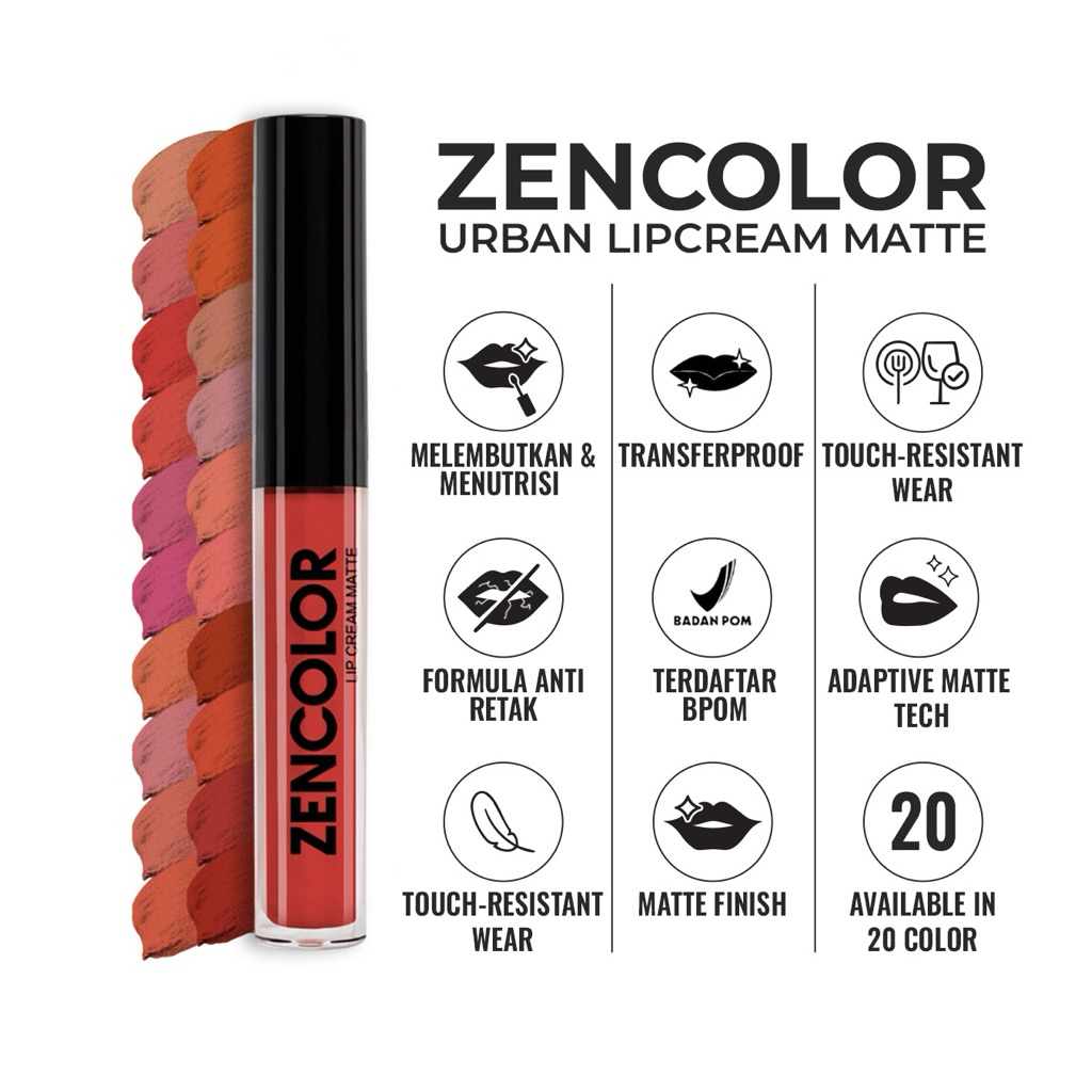 Jual ZENCOLOR Urban Lipcream Matte Viral | 20 Warna BPOM ...
