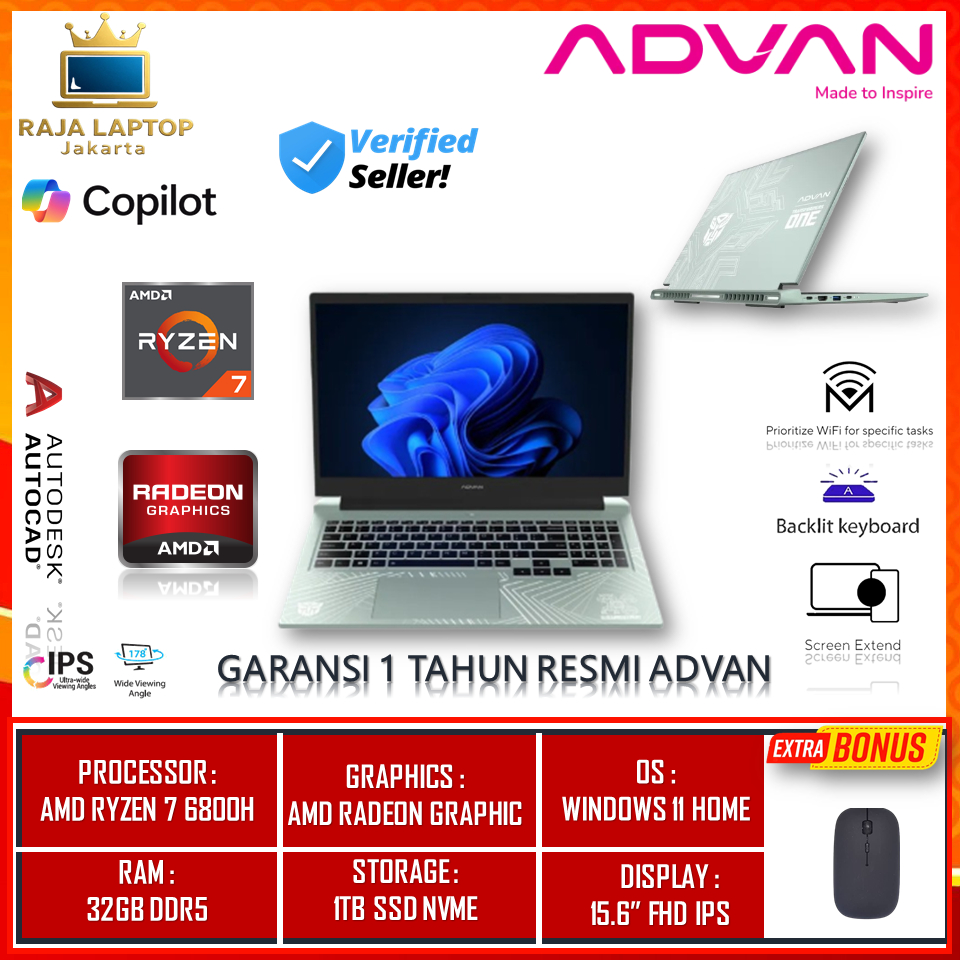 Jual Advan Pixwar 15 1701 L25A-R76S1 Ryzen 7 6800H 32Gb 1Tb SSD 15.6 ...