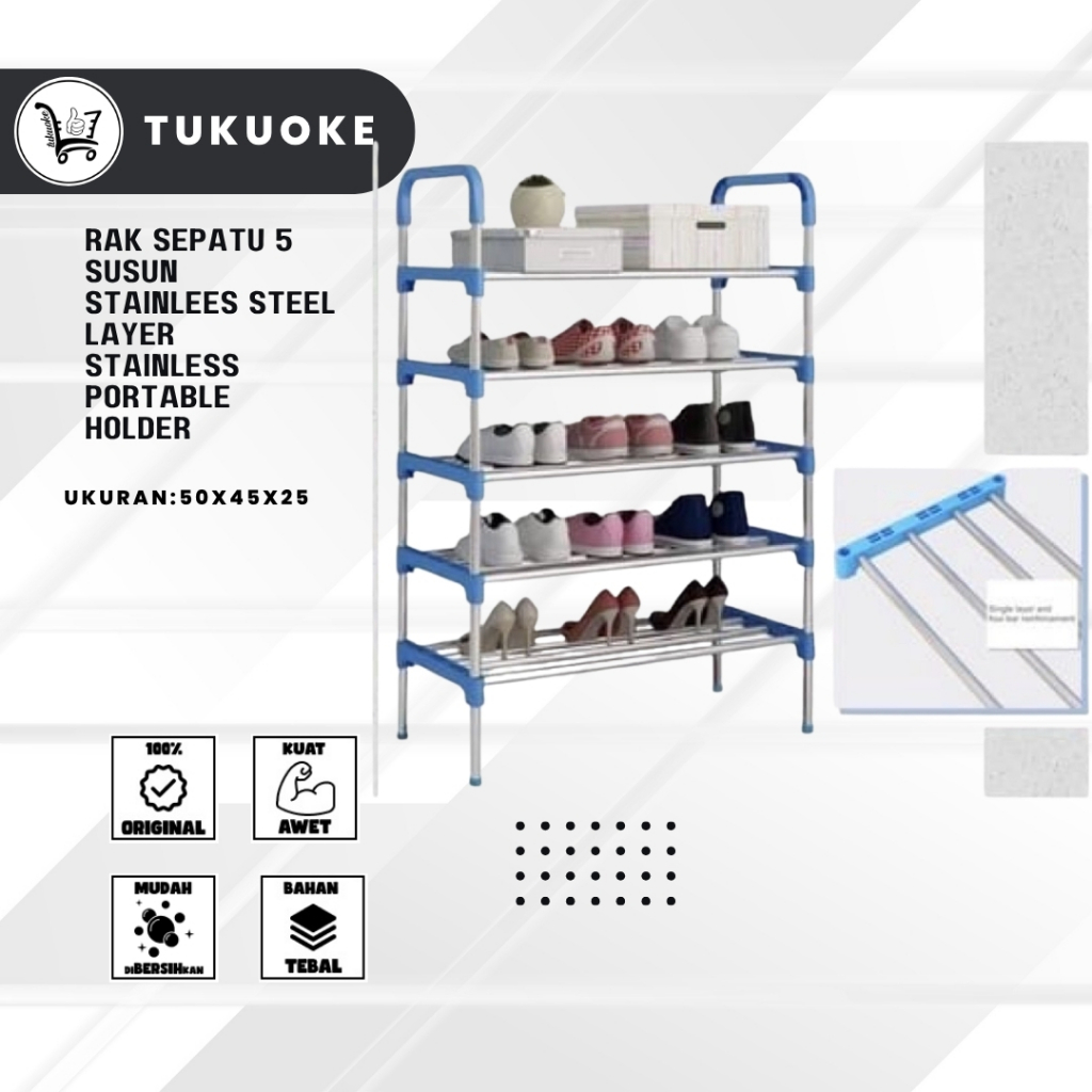 Jual RAK SEPATU 5 SUSUN STAINLEES STEEL LAYER STAINLESS PORTABLE HOLDER ...