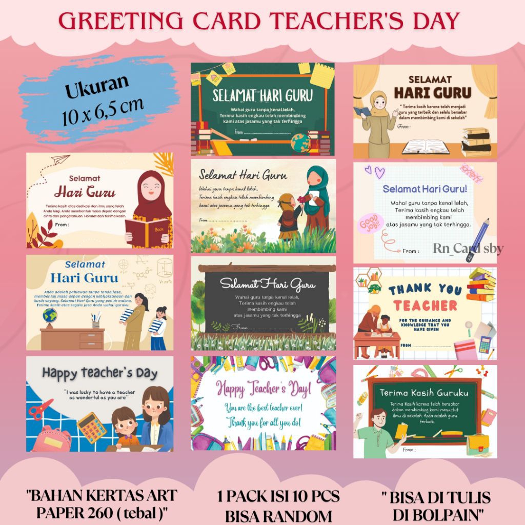 Jual (10 Pcs) GREETING CARD TEACHER'S DAY || KARTU UCAPAN HARI GURU || GIFT CARD TD-02 | Shopee ...