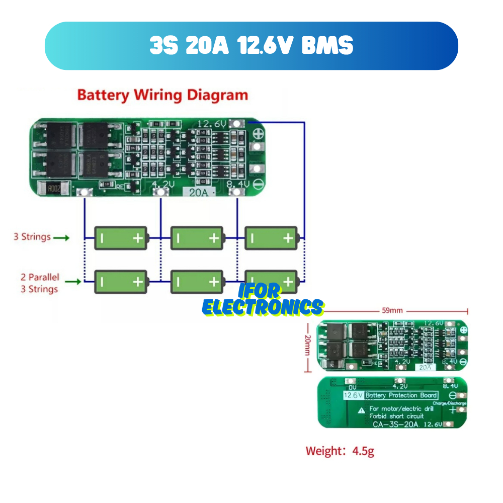 Jual BMS 3S 12v 20A BATERAI PROTECTION CHARGER 18650 LITHIUM ION ...