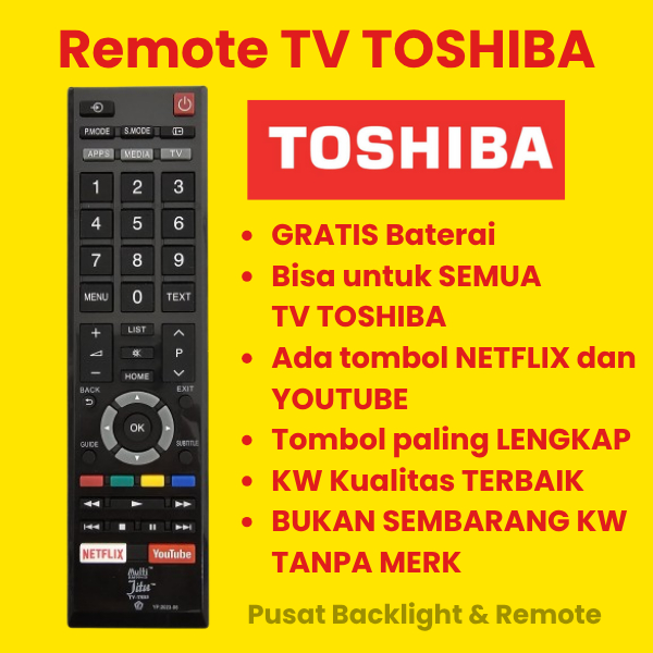 Jual REMOTE REMOT TV TOSHIBA REMOTE SMART TV / LED / LCD TOSHIBA TOMBOL NETFLIX YOUTUBE | Shopee ...