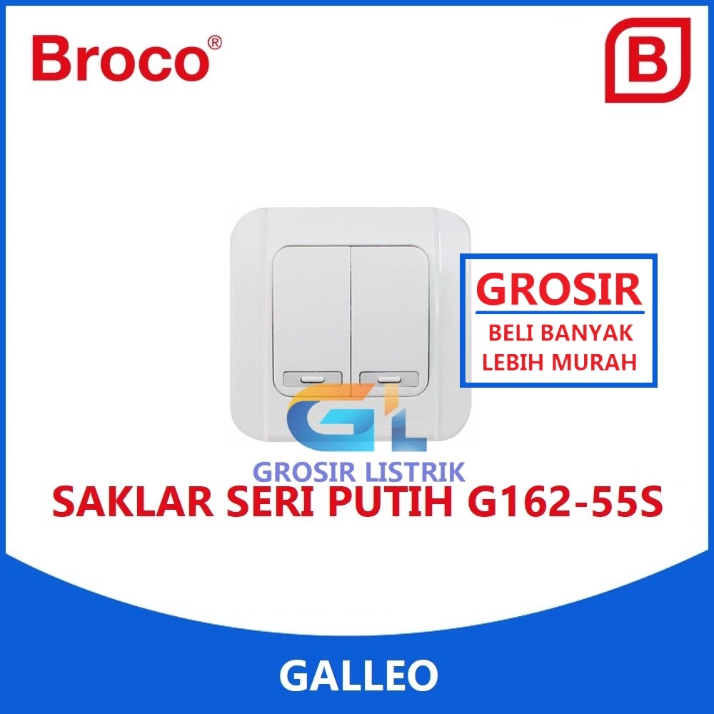 Jual (GROSIR) Broco Galleo Saklar Seri Putih G162 (Double Switch Ganda ...