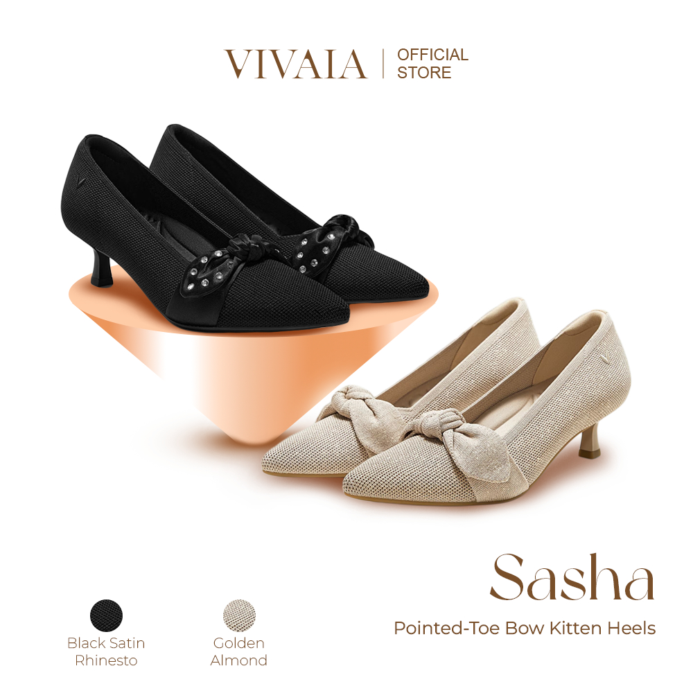 Jual VIVAIA Sepatu Wanita Pointed-Toe Bow Kitten Heels (Sasha) - Black ...