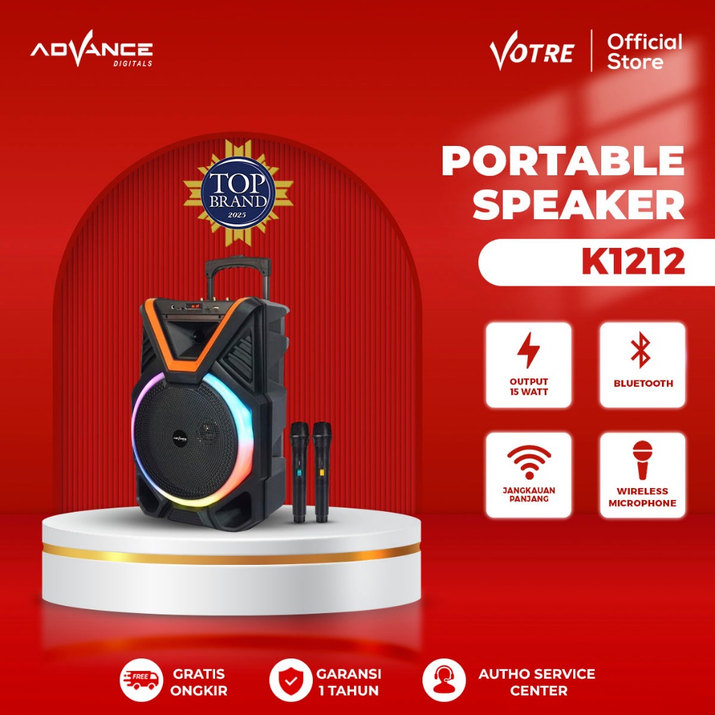 Jual Advance Speaker KS-1221 2 Mic Speaker Portable 12 Inch Include 1 Mic Wireless Karaoke ...