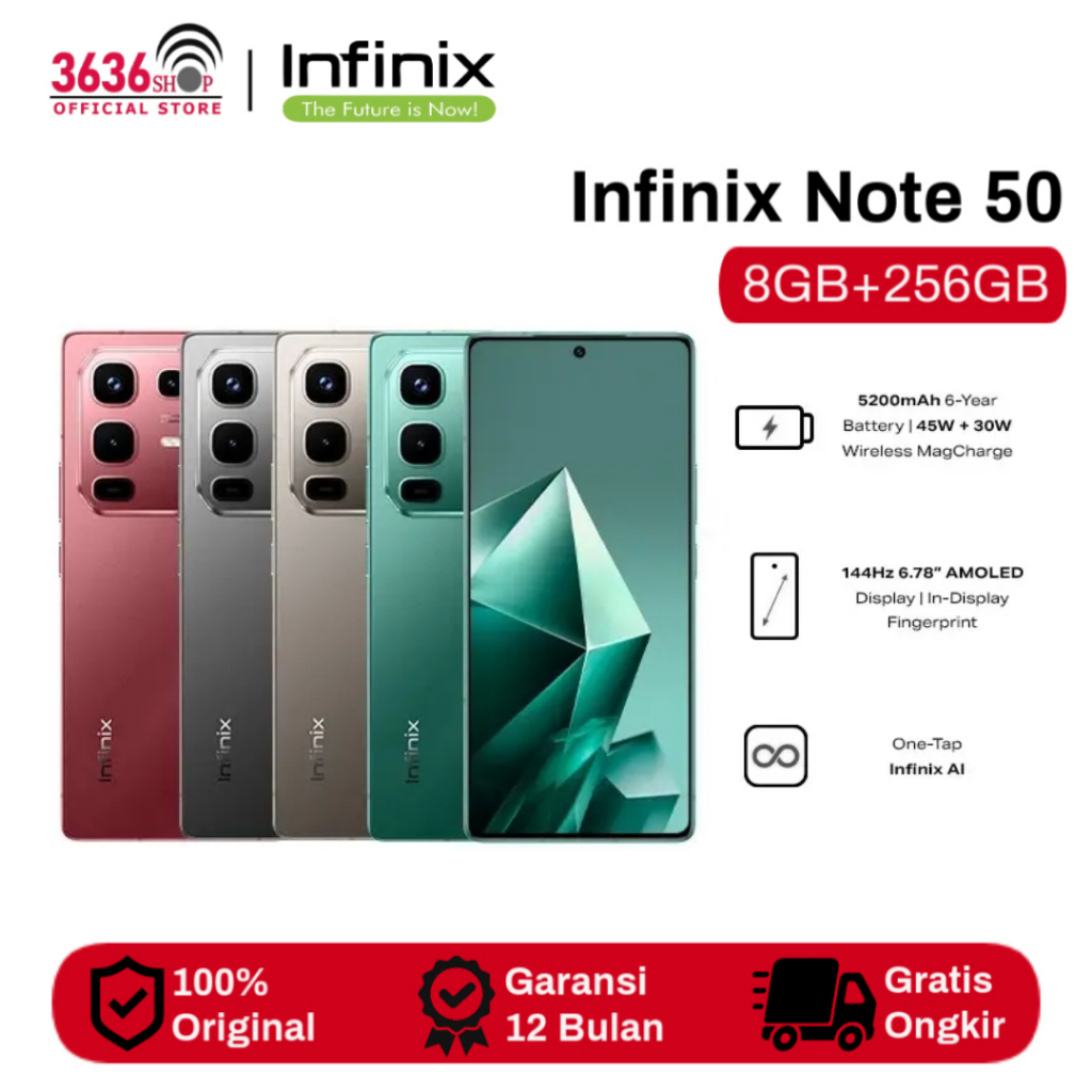 Jual Infinix Note 50 8GB+256GB - Up to 16GB Extended RAM - MediaTek Helio G100 - LCD 6.78” F HD ...