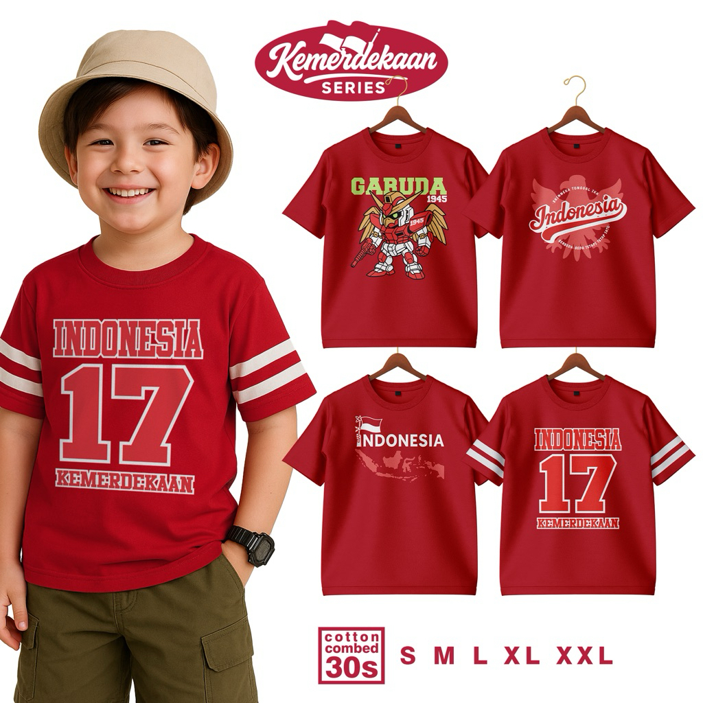 Jual Orvin Kaos Anak Nasional Kemerdekaan Indonesia Lengan pendek Merah | Shopee Indonesia