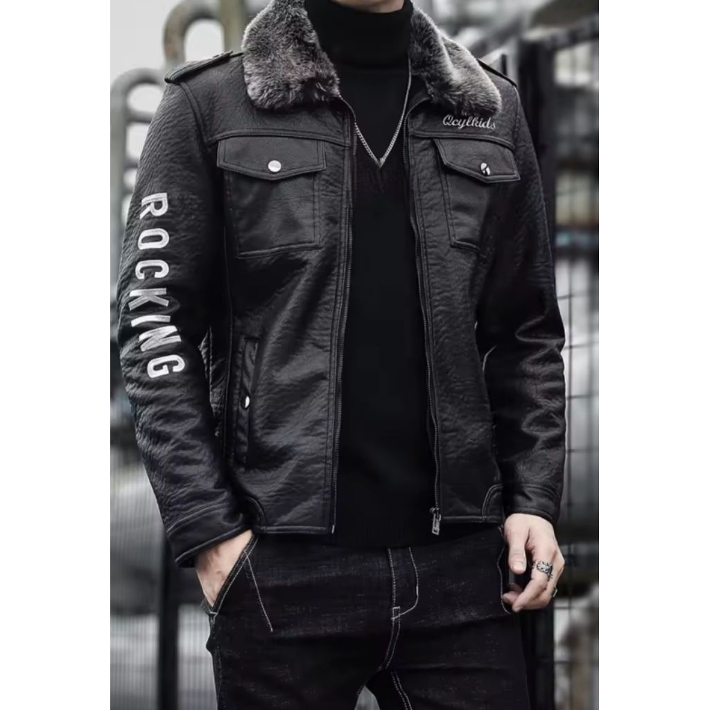 Jual Jaket kulit asli Sapi pria premium model rocker modern dengan ...