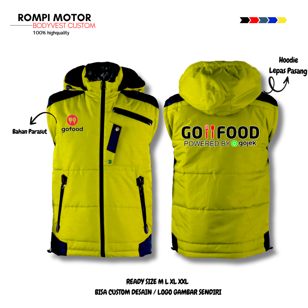 Jual Rompi Custom GOFOOD by GOJEK Parasut Bodyvest Wf Rompi Driver ...