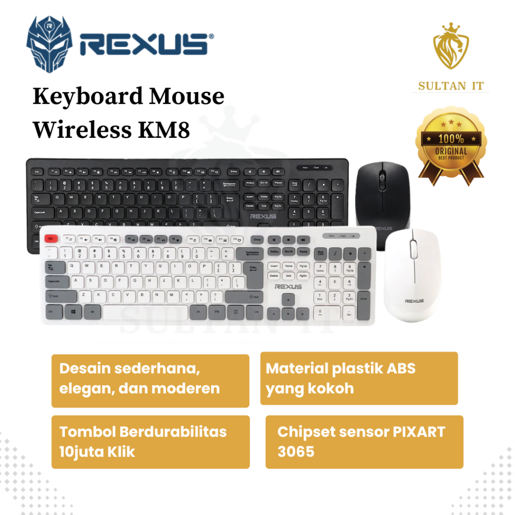 Jual Rexus Keyboard Mouse Wireless KM8 Combo ORIGINAL | Shopee Indonesia