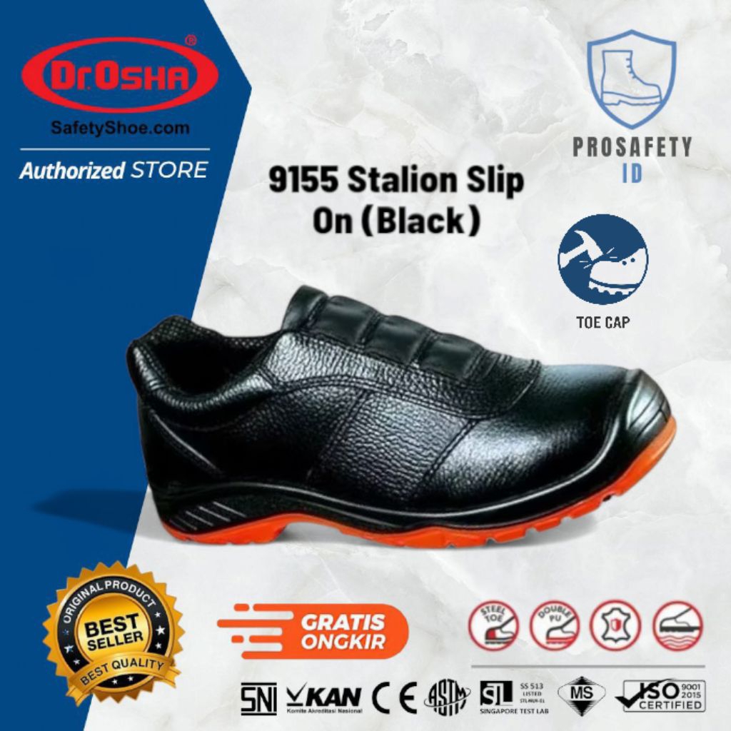 Jual (Pre-Order)Dr OSHA Stallion 9155 S1 Safety Shoes Slip On - Black ...