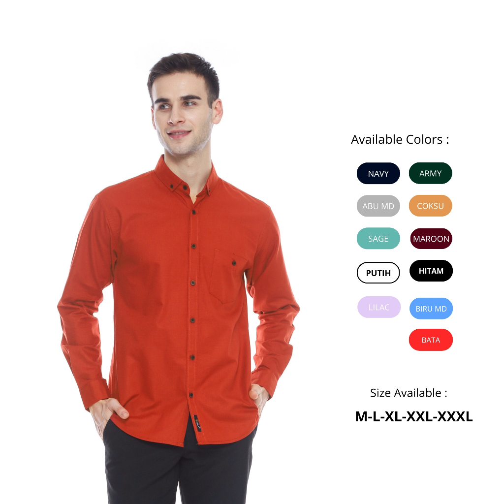 Jual Kemeja Pria Model Slim Fit Merah Bata Lengan Panjang - Baju Polos ...