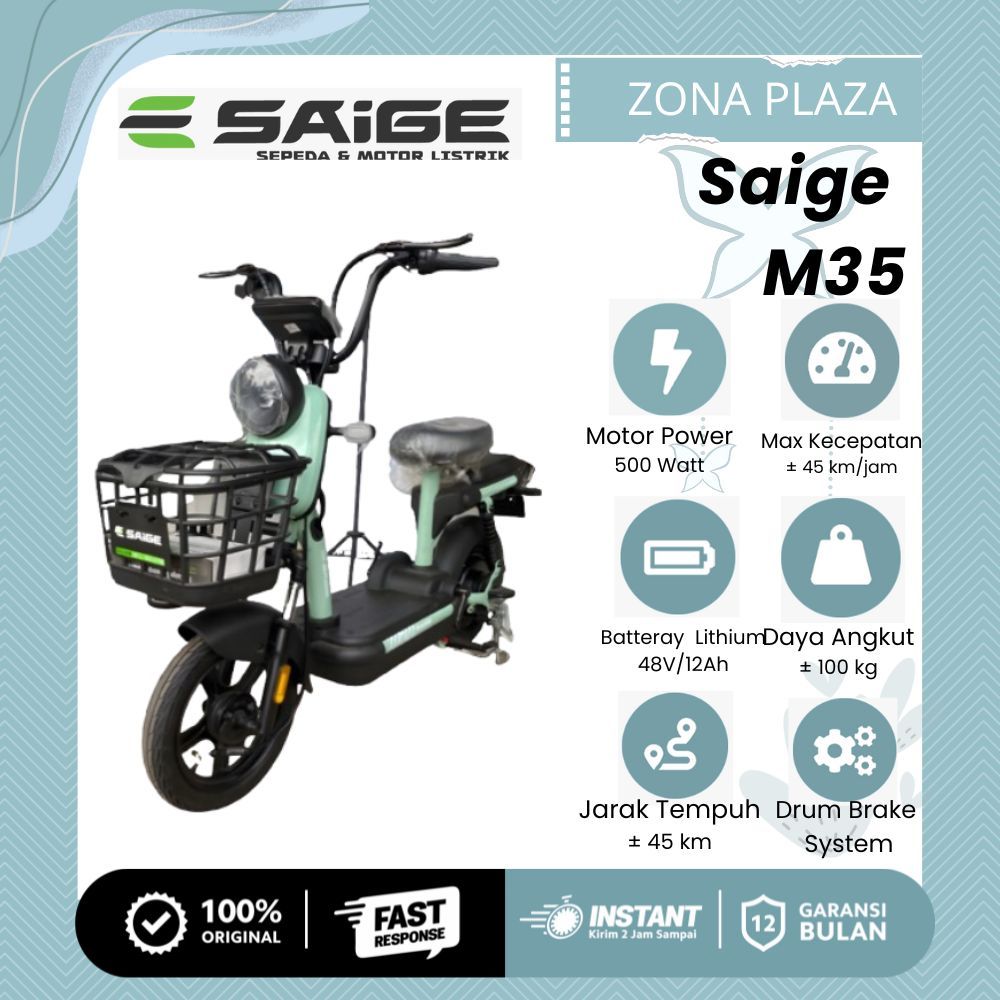 Jual Sepeda Listrik SAIGE M35 500Watt Produk Terbaru 2024 Garansi Resmi ...