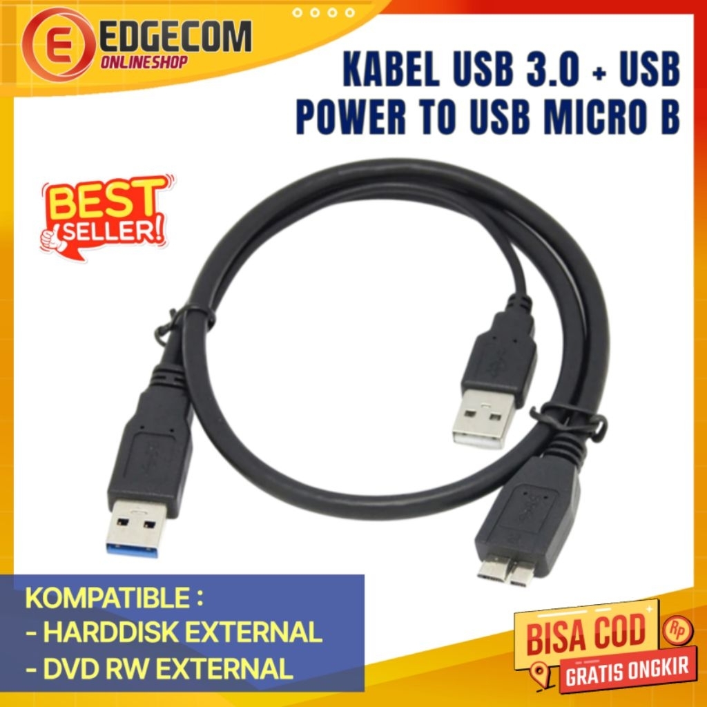 Jual Kabel USB 3.0 + USB 2.0 to USB micro B 60cm Cabang untuk HDD ...