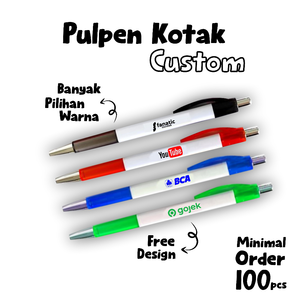 Jual Ballpoint / Pulpen / Pen Kotak Custom Logo Stiker UV Logo Nama ...