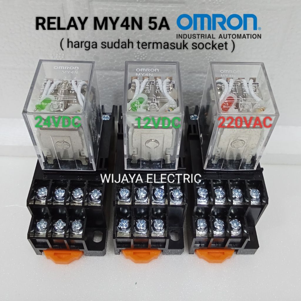 Jual Relay Omron my4 my4n-j 12v my4n 12vdc 5a 14kaki plus socket ...