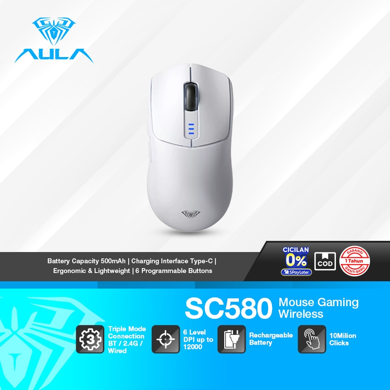 Jual AULA Mouse Gaming Wireless SC580 White- Tri-Mode 2.4G/BT5.0/USB-C ...