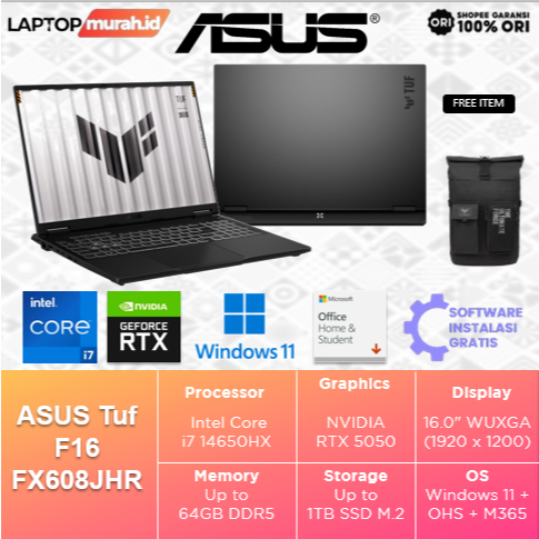 Jual ASUS Tuf F16 FX608 i7 14650HX RTX5050 32GB 1TB SSD Win 11 + OHS + M365 16 Inch WUXGA 165Hz ...