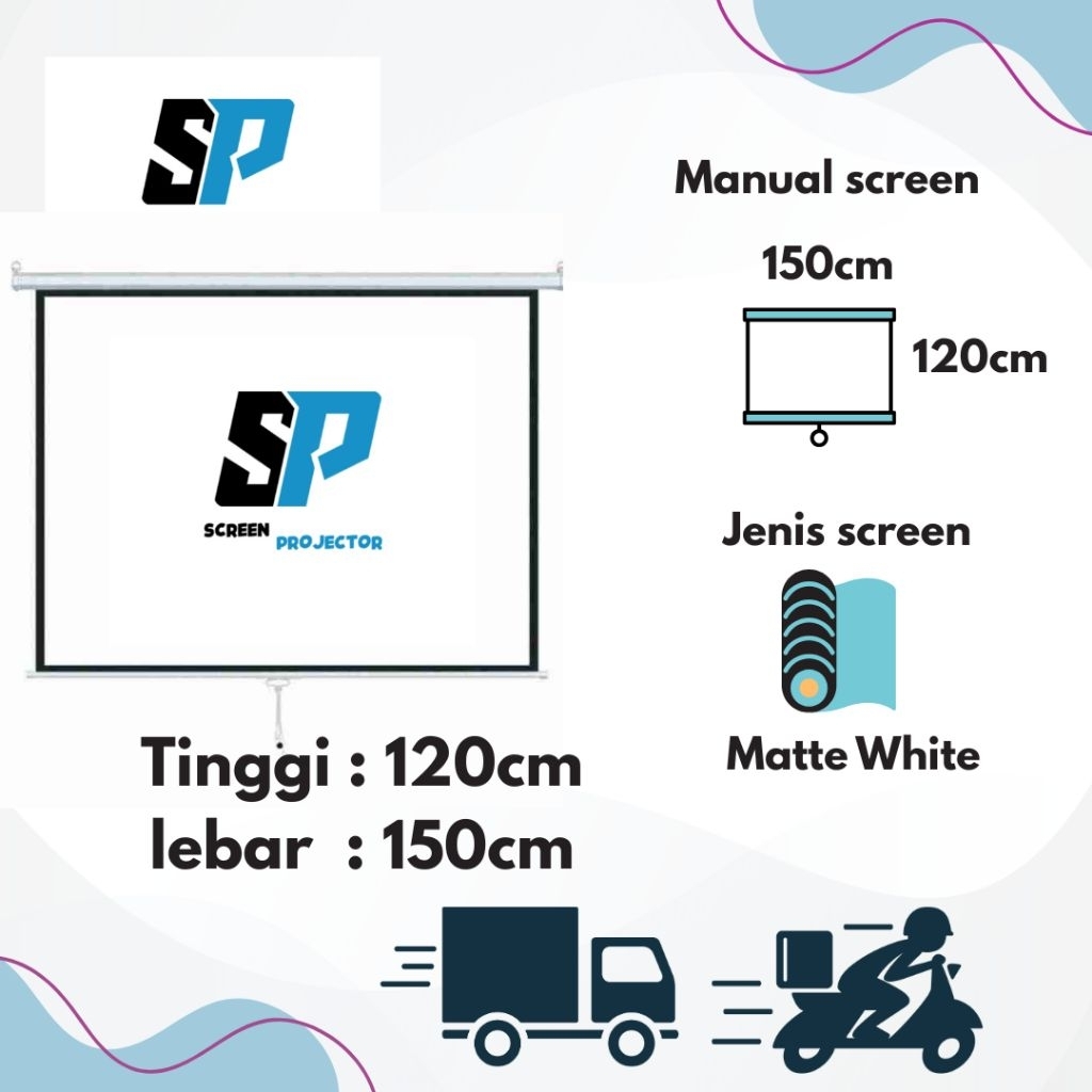 Jual Layar Proyektor Manual 150cm X 120cm - Screen Projector Wall 150cm ...