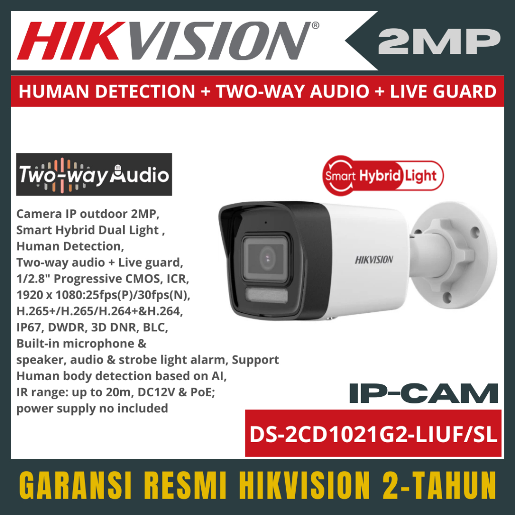 Jual HIKVISION DS-2CD1021G2-LIUF/SL 2MP IP CAMERA OUTDOOR KAMERA CCTV | Shopee Indonesia