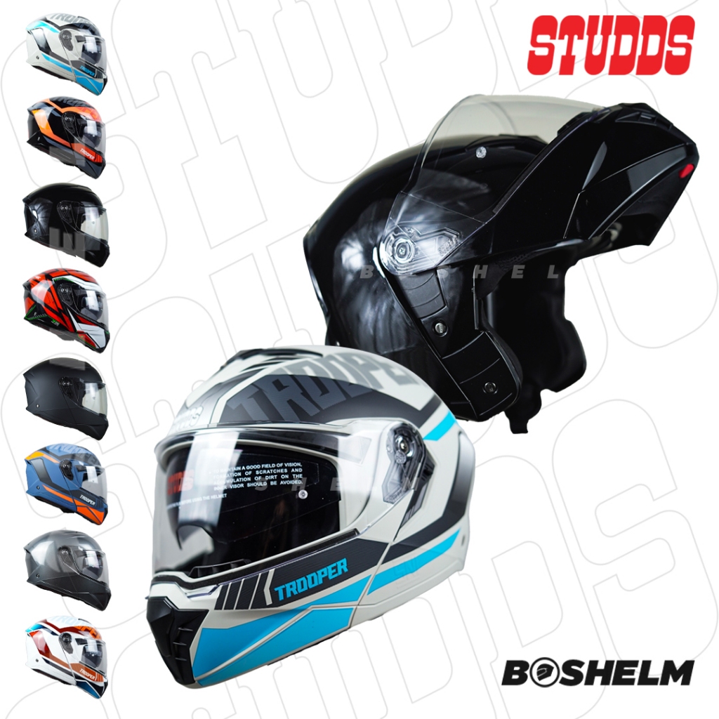 Jual BOSHELM Helm STUDDS TROOPER Helm Modular Double Visor Helm Full ...