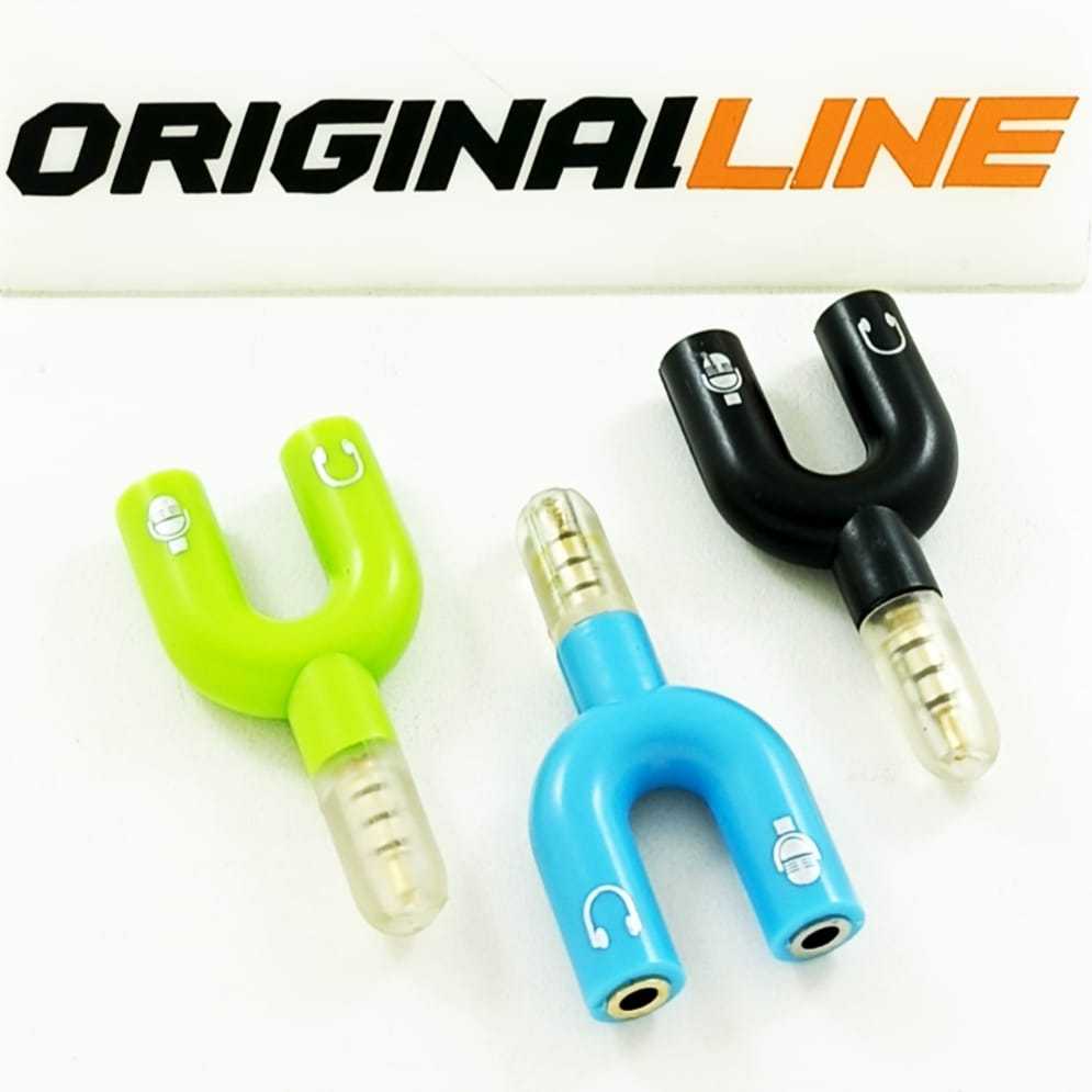 Jual U Shape Splitter Audio 2IN1 3.5mm to Dual Female Headset + Mic ...