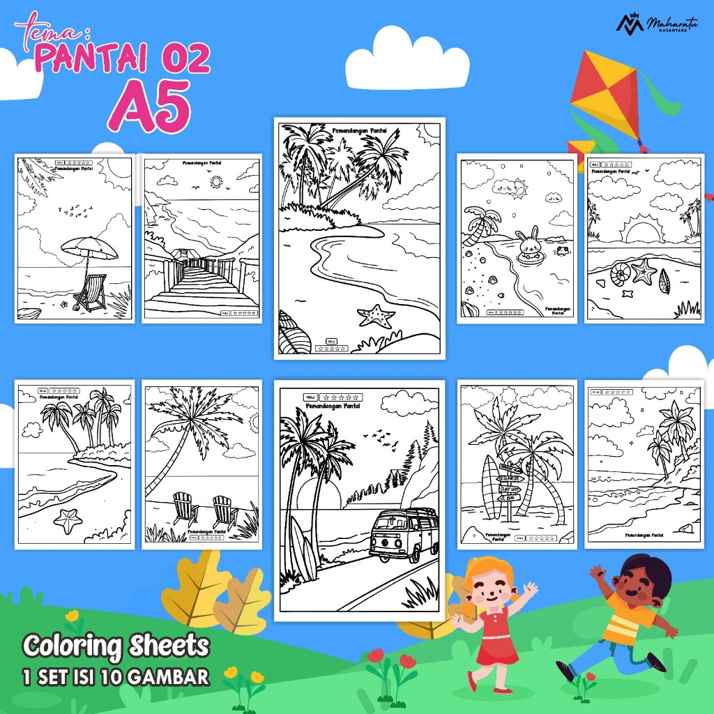 Jual KERTAS MEWARNAI EDUKASI ANAK TEMA PANTAI READY STOCK - COLORING ...