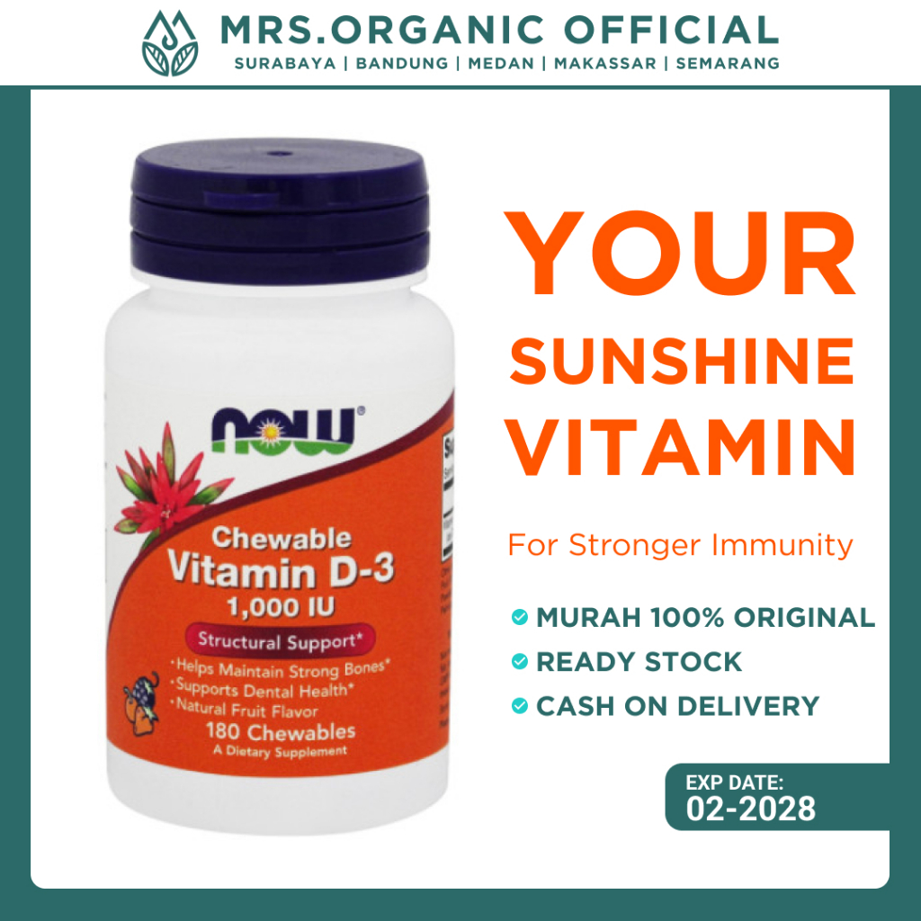 Jual Suplemen Vitamin D 3 D3 1000 IU Chewable Now Foods 180 Chewables ...