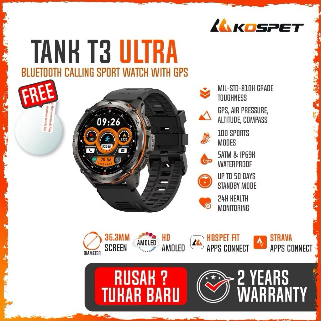 Jual Kospet Tank T3 Ultra Bluetooth Calling Smartwatch GPS 1.43" AMOLED ...