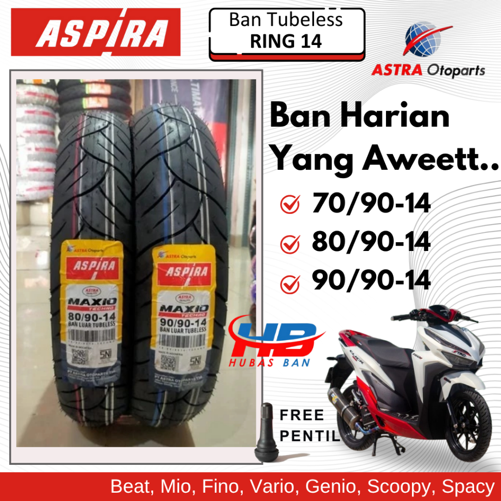 Jual Ban Motor Tubeless ASPIRA MAXIO Ukuran 70/90 80/90 90/90 Ring 14 Matic Vario Beat Mio ...