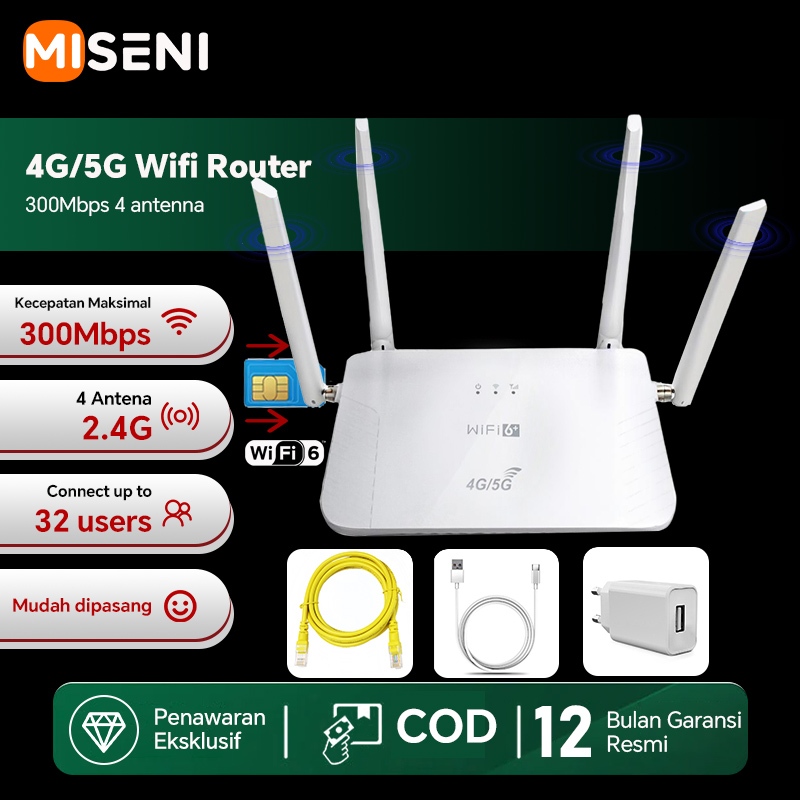 Jual (Gratis kabel jaringan)MISENI H828 300Mbps Wireless Router, 4G/5G ...