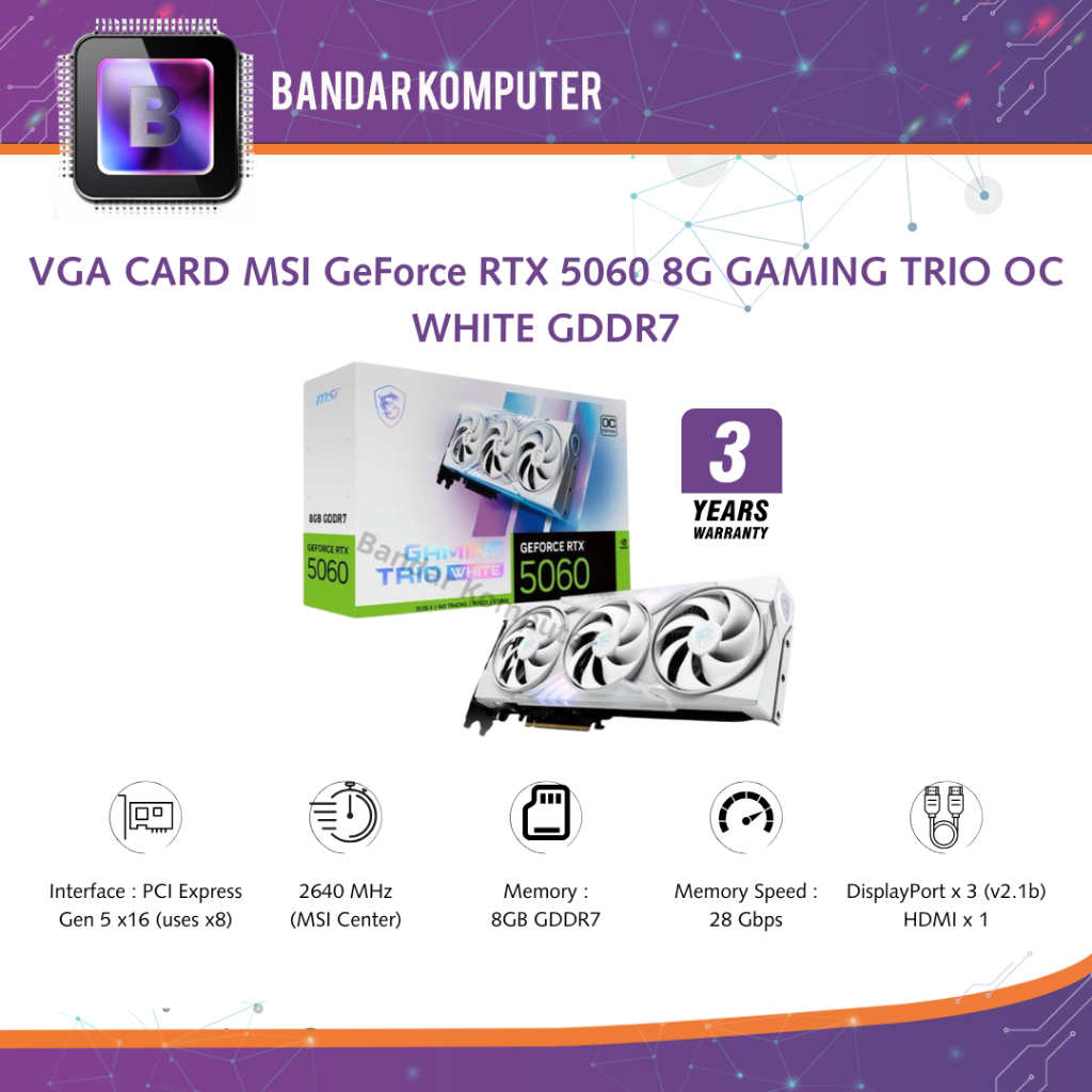 Jual VGA CARD MSI GeForce RTX 5060 8G GAMING TRIO OC WHITE GDDR7 ...