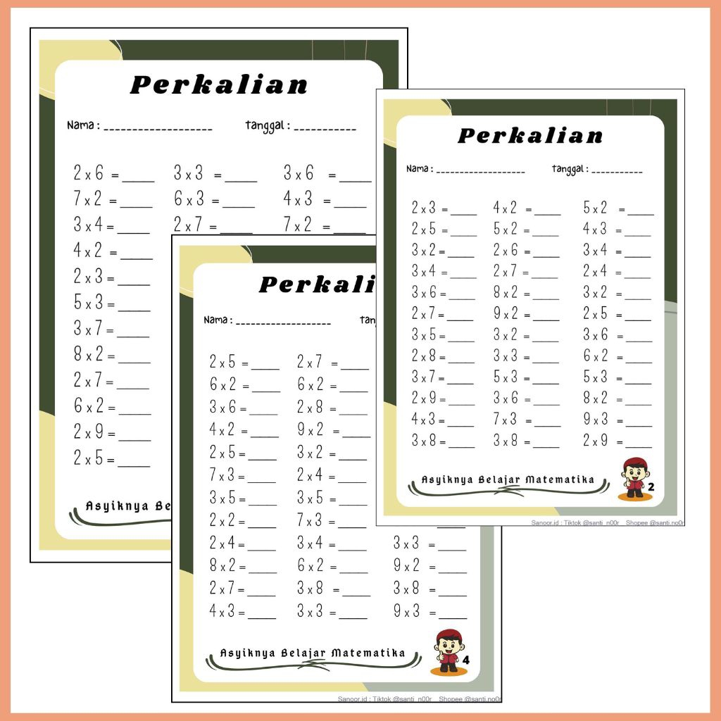 Jual 50 Lembar Soal Perkalian SD_Latihan Soal MTK SD | Shopee Indonesia