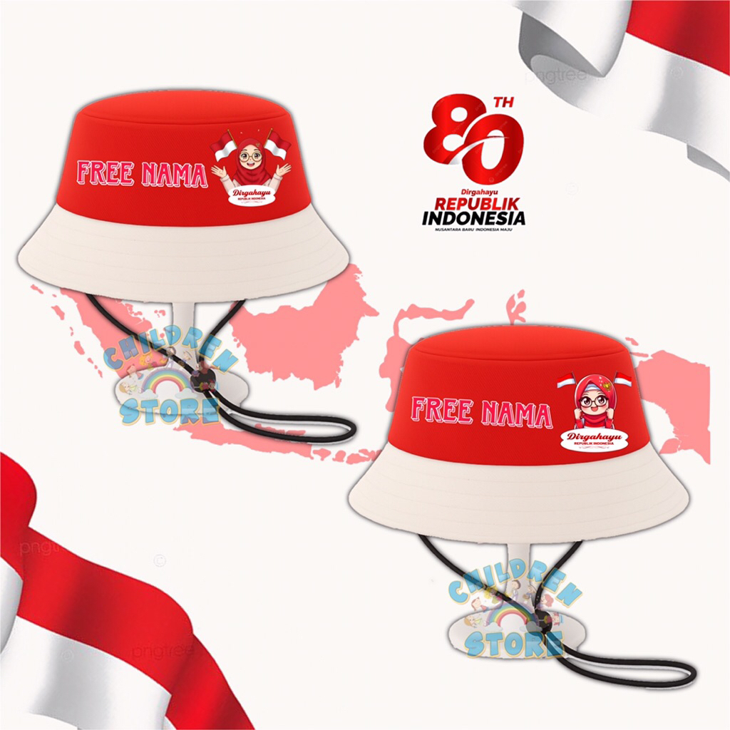 Jual Bucket Kemerdekaan Anak Topi Agustusan Spesial Hut Ri Ke-80 Unisex ...