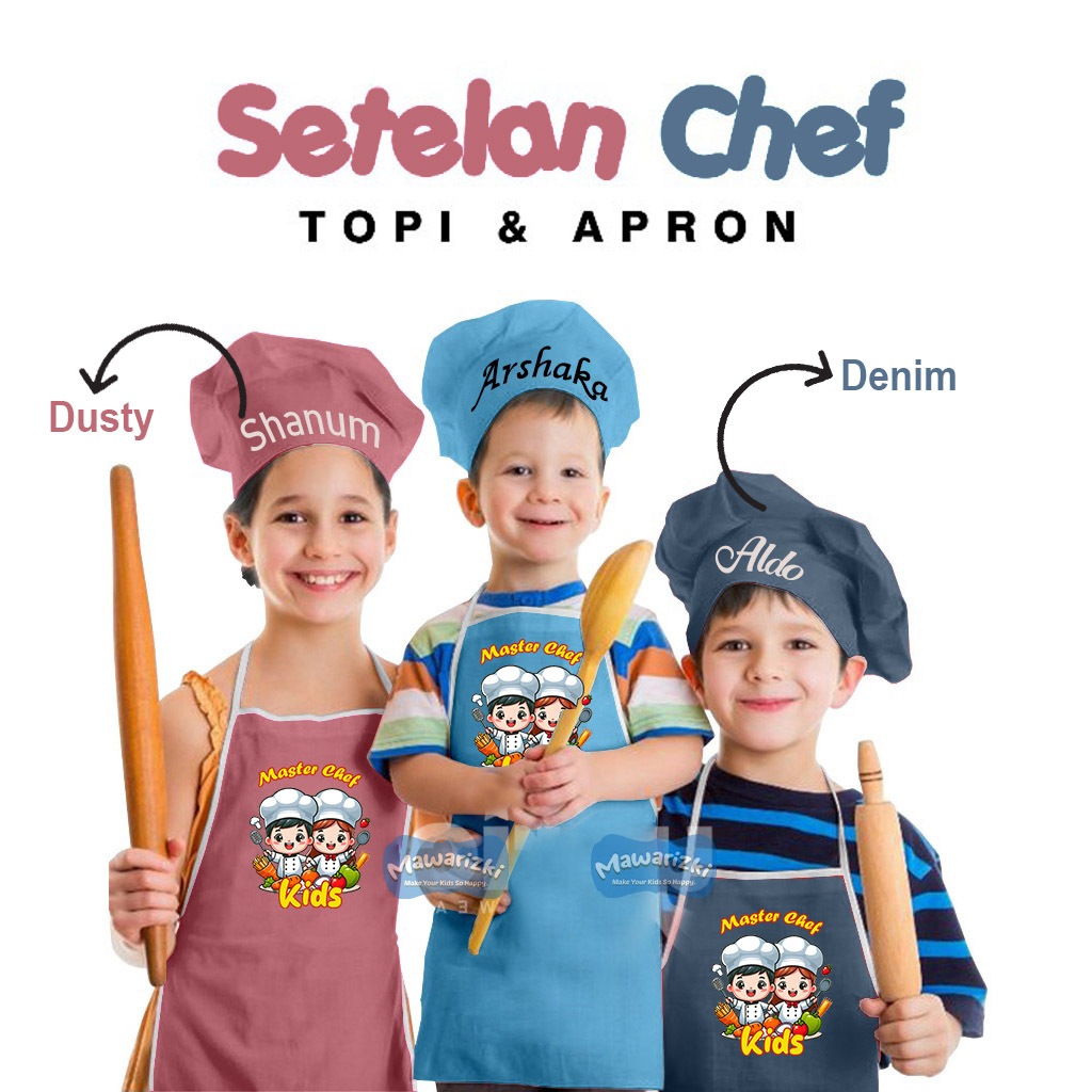 Jual Baju Koki Anak Perempuan dan Topi Chef anak Laki Laki Free Bordir ...