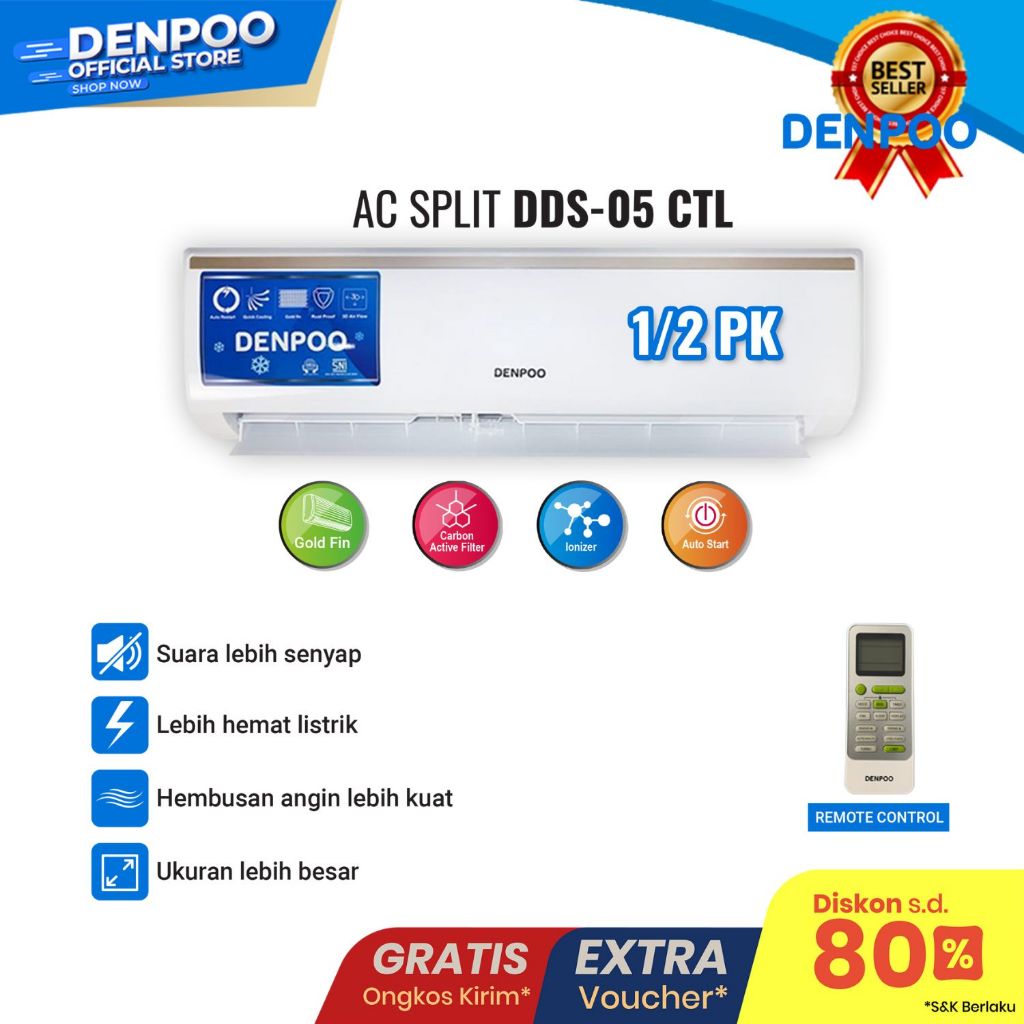 Jual AC DENPOO 1/2 PK + PASANG INSTALASI DDS 05 CTL - UNIT ONLY ...